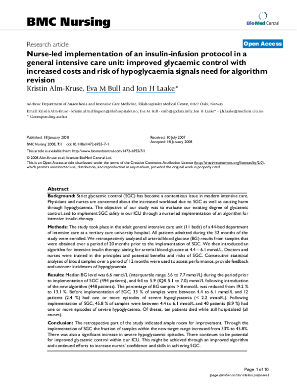 (PDF) Nurse-led implementation of an insulin-infusion protocol in a ...