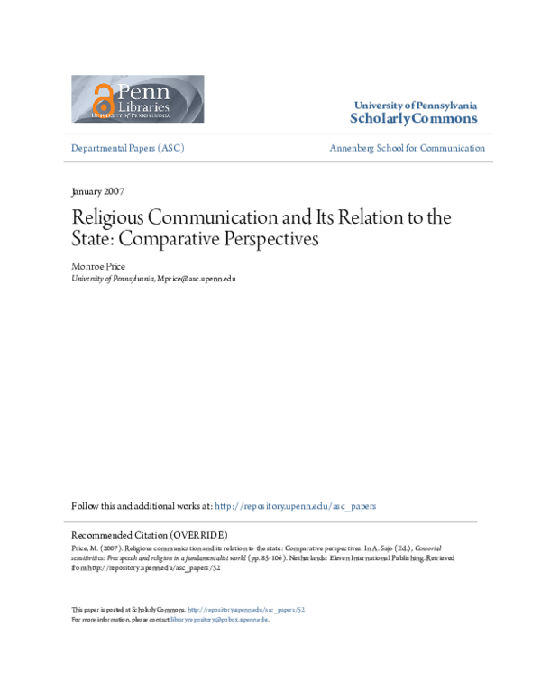 (PDF) Religious Communication and Its Relation to the State ...