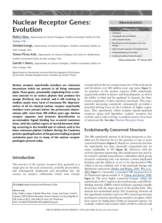 (PDF) Nuclear Receptor Genes: Evolution