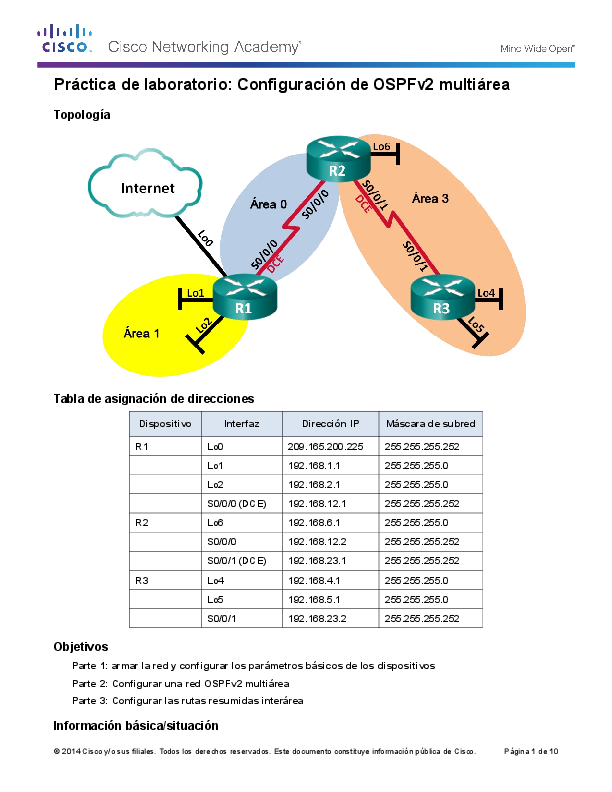 (DOC) Práctica de laboratorio: Configuración de OSPFv2 multiárea