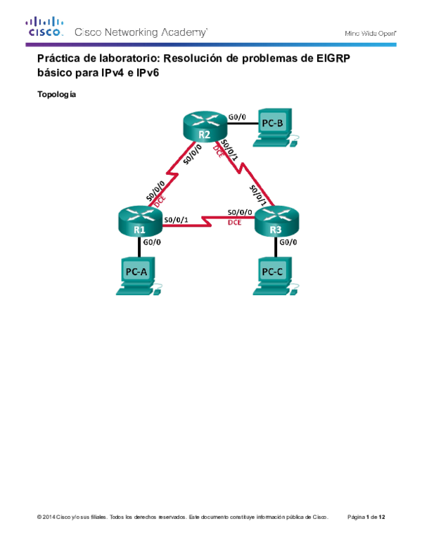 (DOC) Práctica de laboratorio: Resolución de problemas de EIGRP básico para IPv4 e IPv6