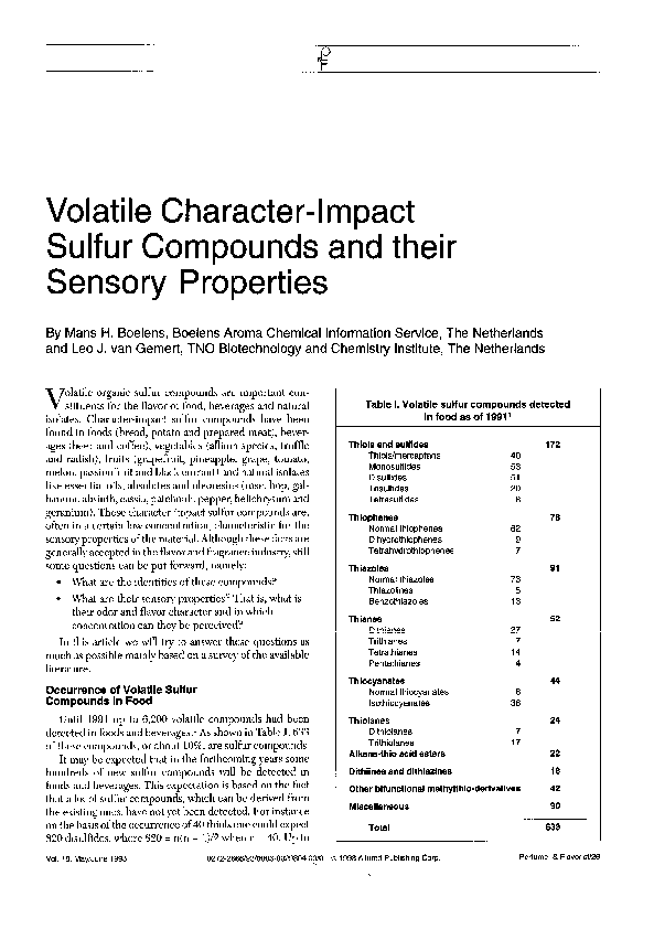 (PDF) Volatile character-impact sulfur compounds and their sensory ...