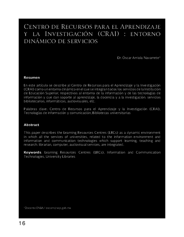 (PDF) Centro de Recursos para el Aprendizaje y la Investigación (CRAI ...