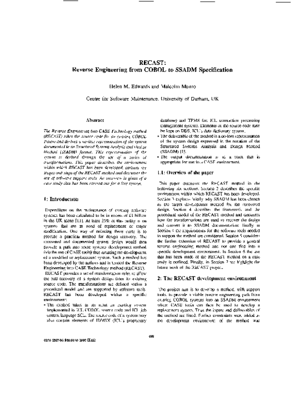 (PDF) RECAST: reverse engineering from COBOL to SSADM specification