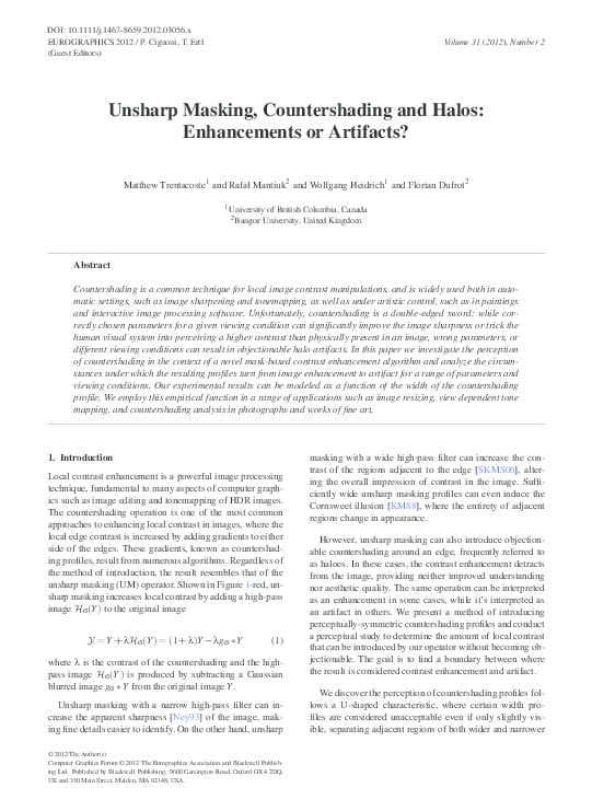 Pdf Unsharp Masking Countershading And Halos Enhancements Or Artifacts