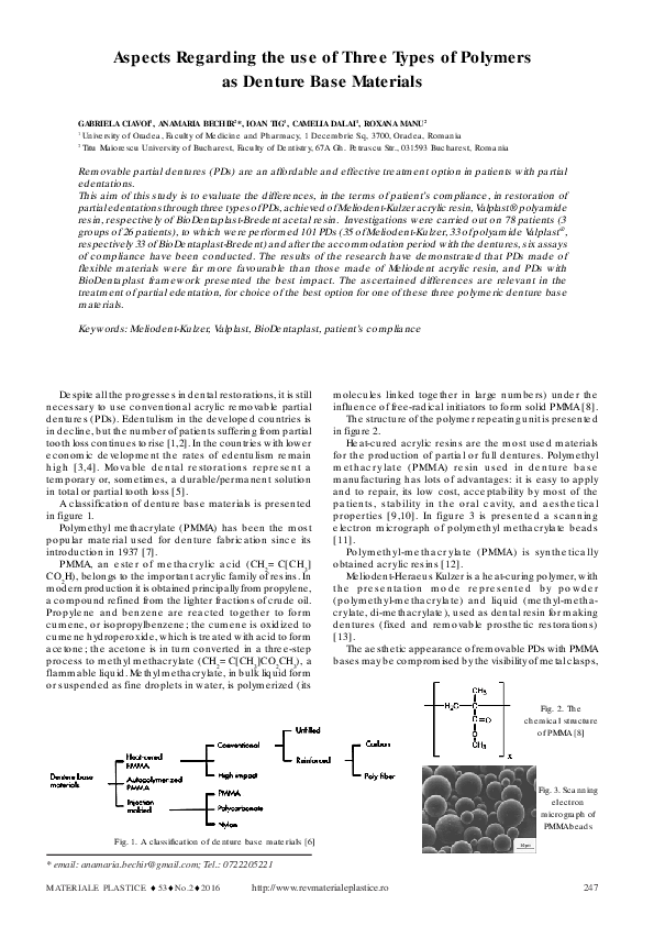 (PDF) Aspects Regarding the use of Three Types of Polymers as Denture ...