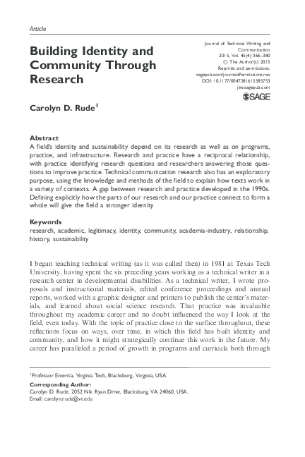 (PDF) Building Identity and Community Through Research