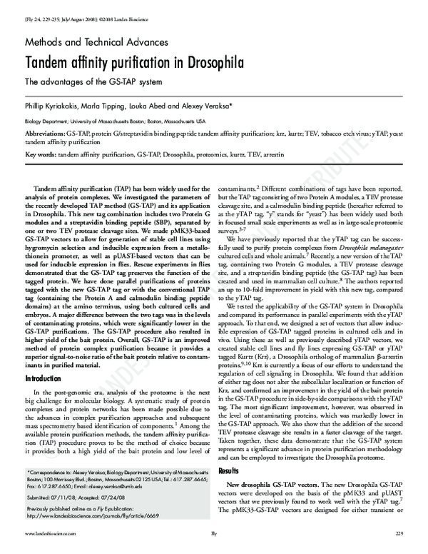(PDF) Tandem affinity purification in Drosophila: the advantages of the ...