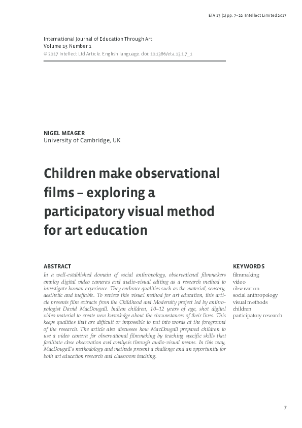(PDF) Children make observational films – exploring a participatory ...