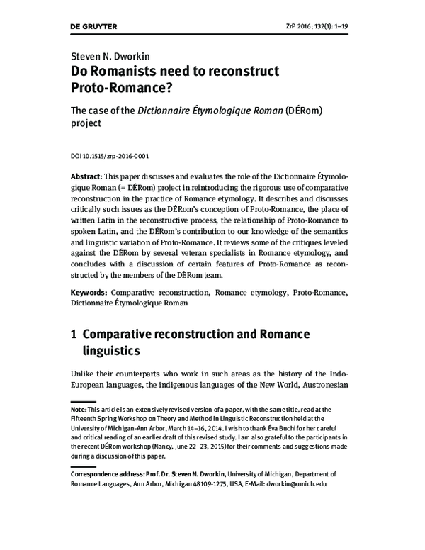(PDF) Do Romanists need to reconstruct Proto-Romance