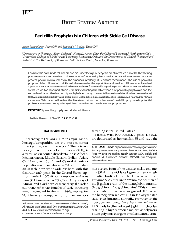 (PDF) Penicillin prophylaxis in children with sickle cell disease