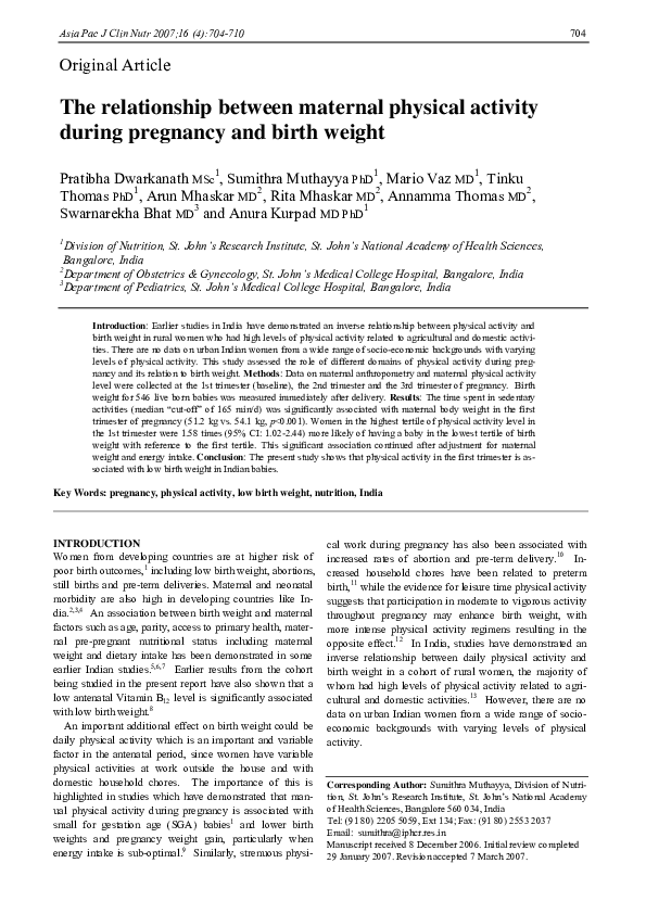 (PDF) The relationship between maternal physical activity during ...
