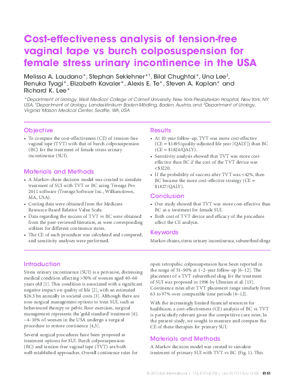 (PDF) Cost-effectiveness analysis of tension-free vaginal tape vs burch ...