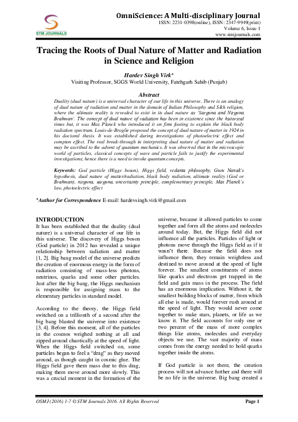 (PDF) OmniScience: A Multi-disciplinary Journal Tracing the Roots of ...