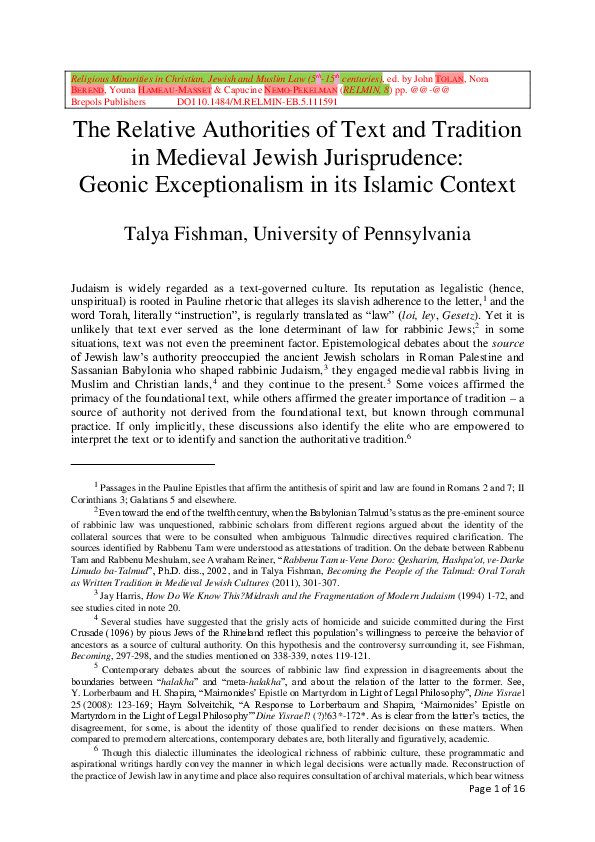 (PDF) The Relative Authorities of Text and Tradition in Medieval Jewish ...