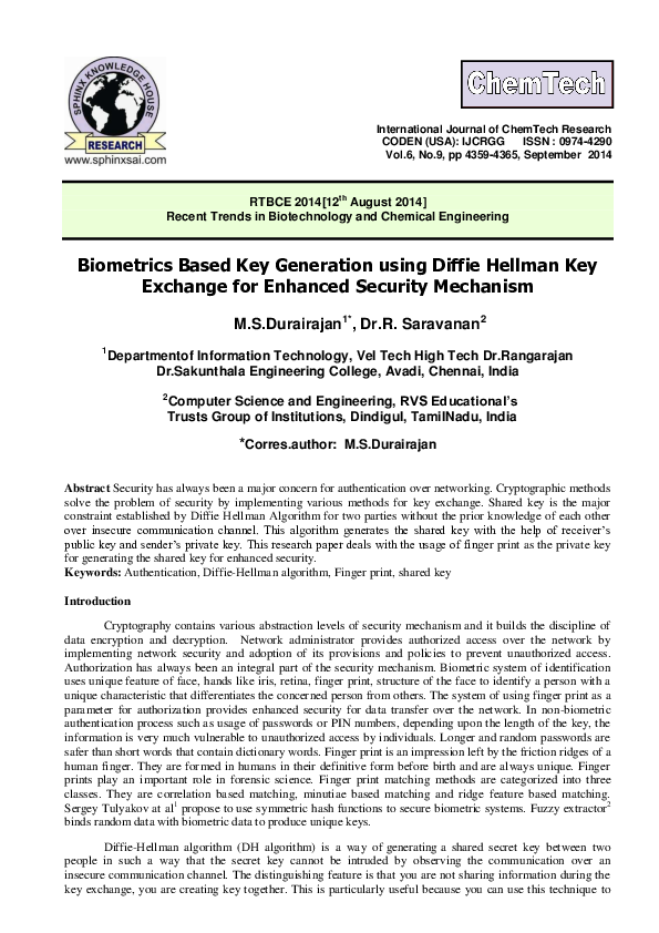 (PDF) Biometrics Based Key Generation using Diffie Hellman Key Exchange for Enhanced Security ...