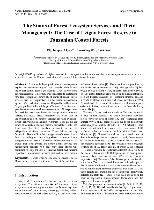 Pdf The Status Of Forest Ecosystem Services And Their Management The