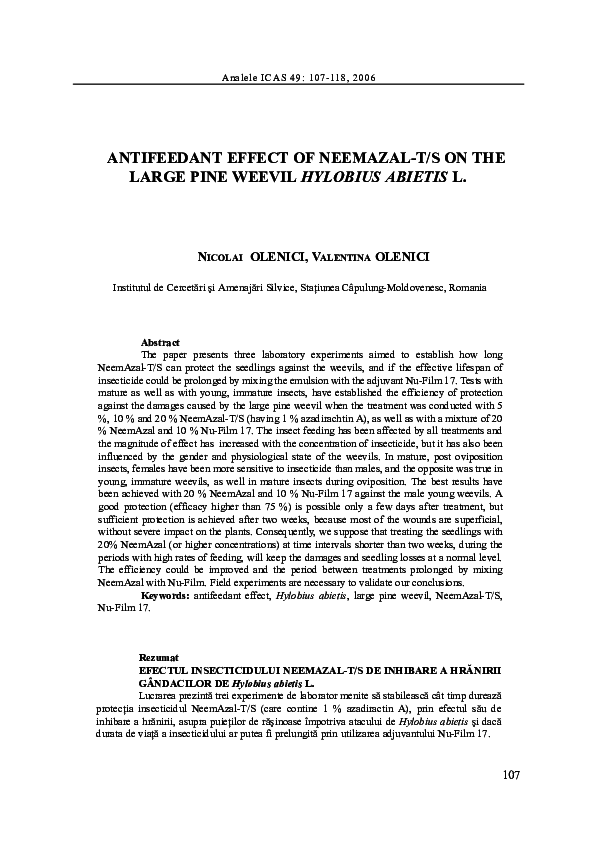 (PDF) Antifeedant Effect of Neemazal-T/S on the Large Pine Weevil ...