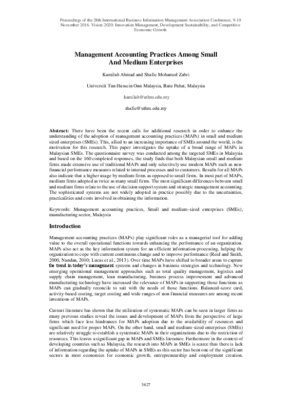 (PDF) Management Accounting Practices Among Small And Medium Enterprises