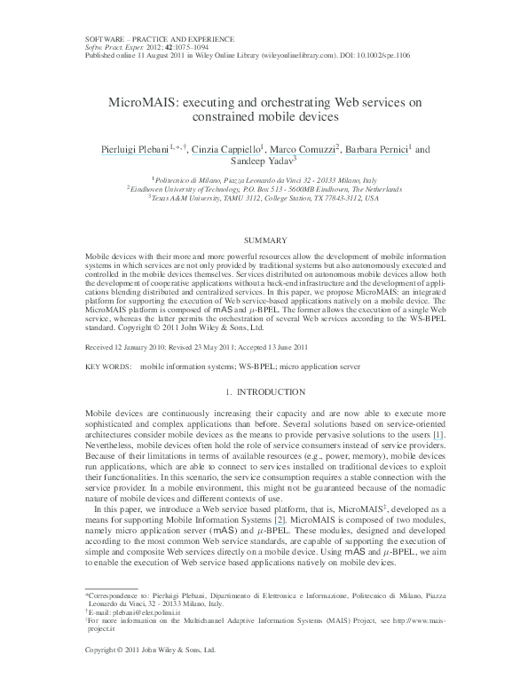 (PDF) MicroMAIS: executing and orchestrating Web services on constrained mobile devices