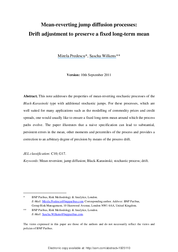 (PDF) Mean-Reverting Jump Diffusion Processes: Drift Adjustment to ...