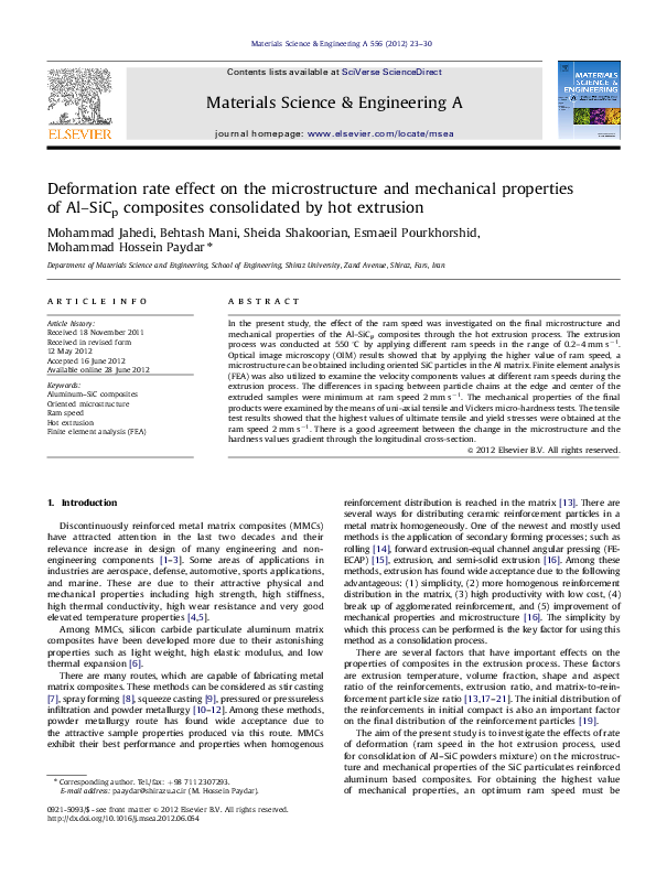 (PDF) Deformation rate effect on the microstructure and mechanical properties of Al–SiCp ...