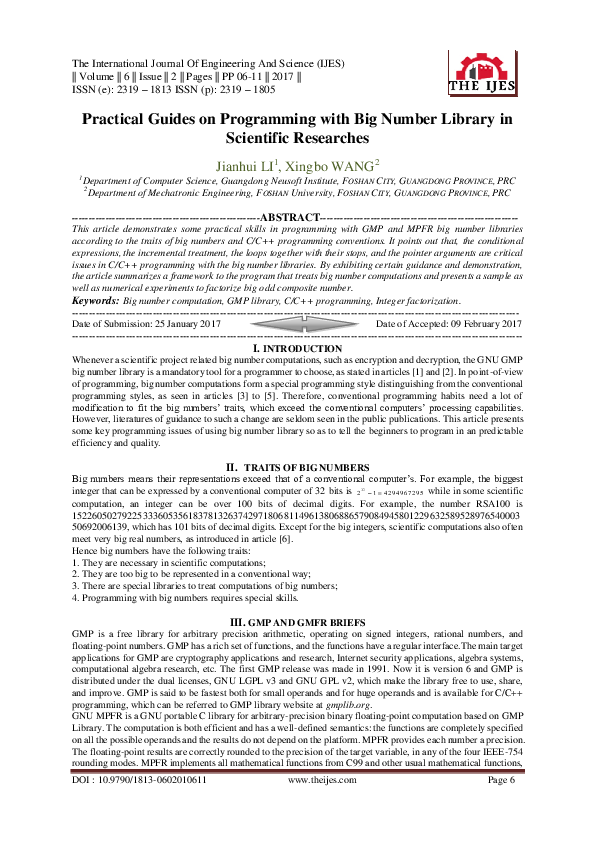 (PDF) Practical Guides on Programming with Big Number Library in ...