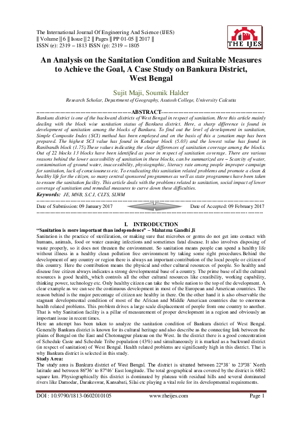 (PDF) An Analysis on the Sanitation Condition and Suitable Measures to ...
