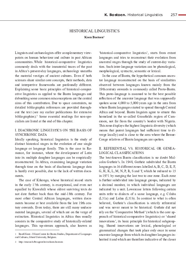 (PDF) Bostoen, Koen. 2017. “Historical Linguistics.” In Field Manual ...