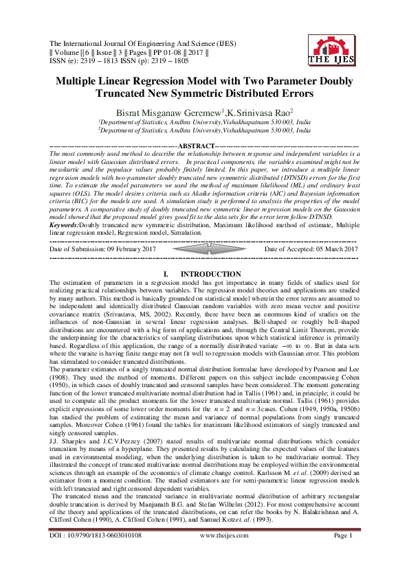 Pdf Multiple Linear Regression Model With Two Parameter Doubly