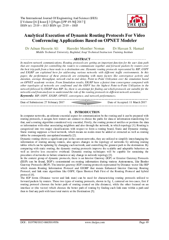 Pdf Analytical Execution Of Dynamic Routing Protocols For Video
