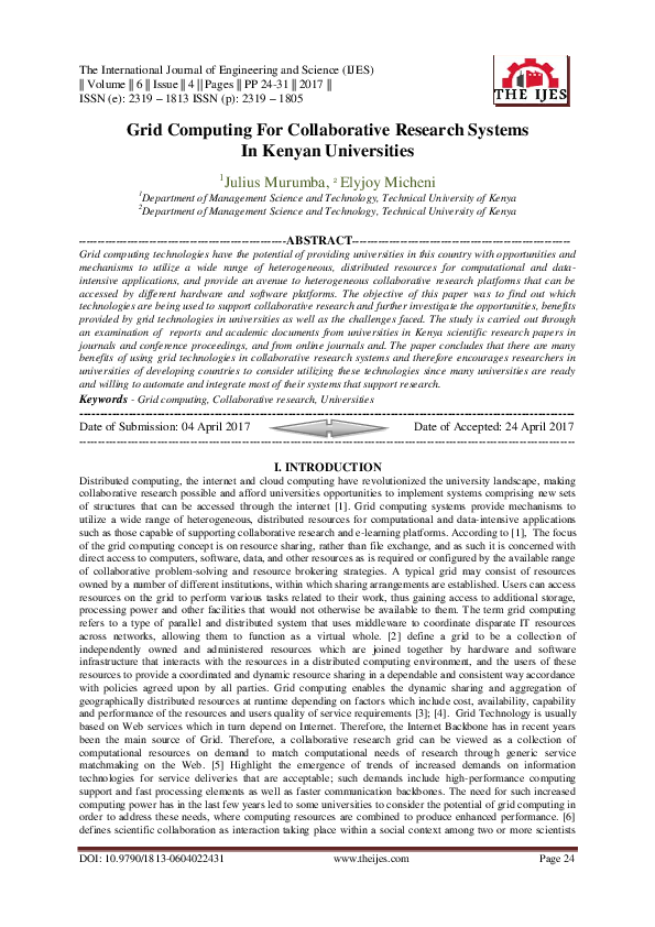 (PDF) Grid Computing For Collaborative Research Systems In Kenyan ...