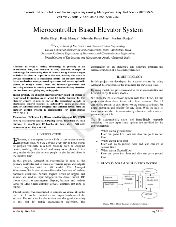 (PDF) Microcontroller Based Elevator System