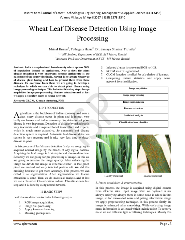 Pdf Wheat Leaf Disease Detection Using Image Processing