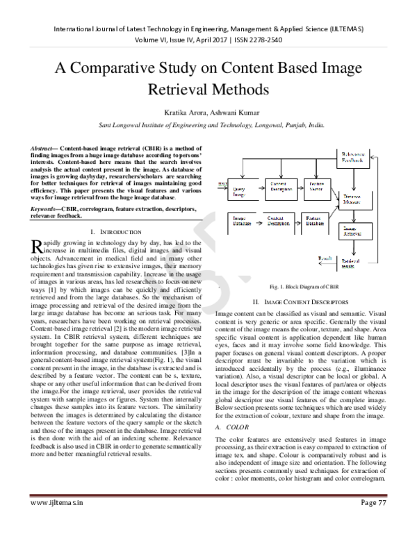 (PDF) A Comparative Study on Content Based Image Retrieval Methods