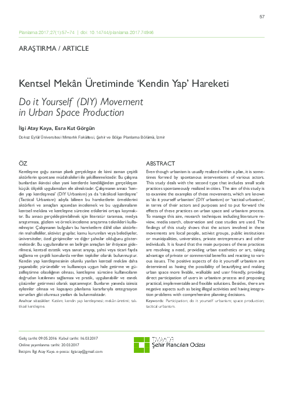 (PDF) Do it Yourself (DIY) Movement in Urban Space Production (Kentsel ...
