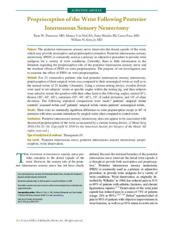 (PDF) Proprioception of the Wrist Following Posterior Interosseous ...