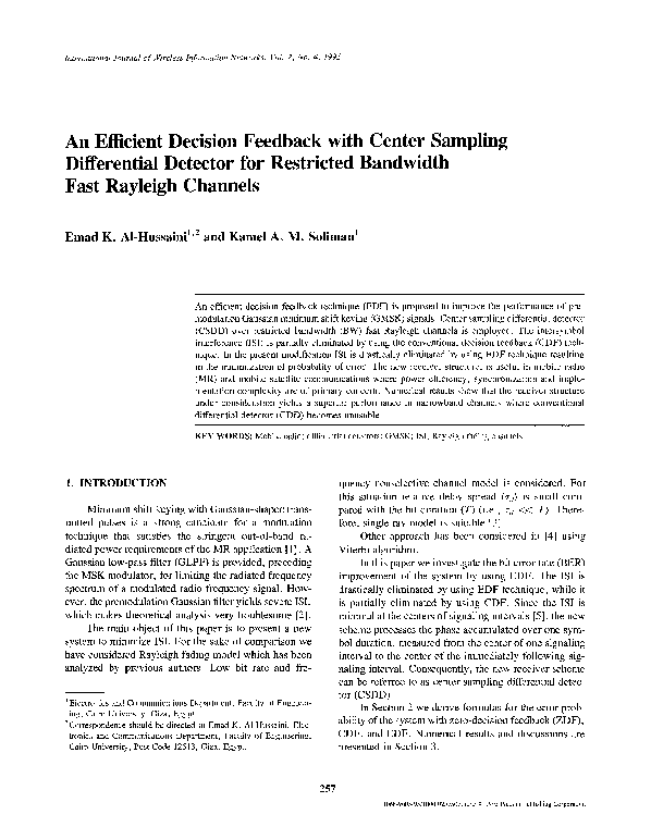 Pdf An Efficient Decision Feedback With Center Sampling Differential