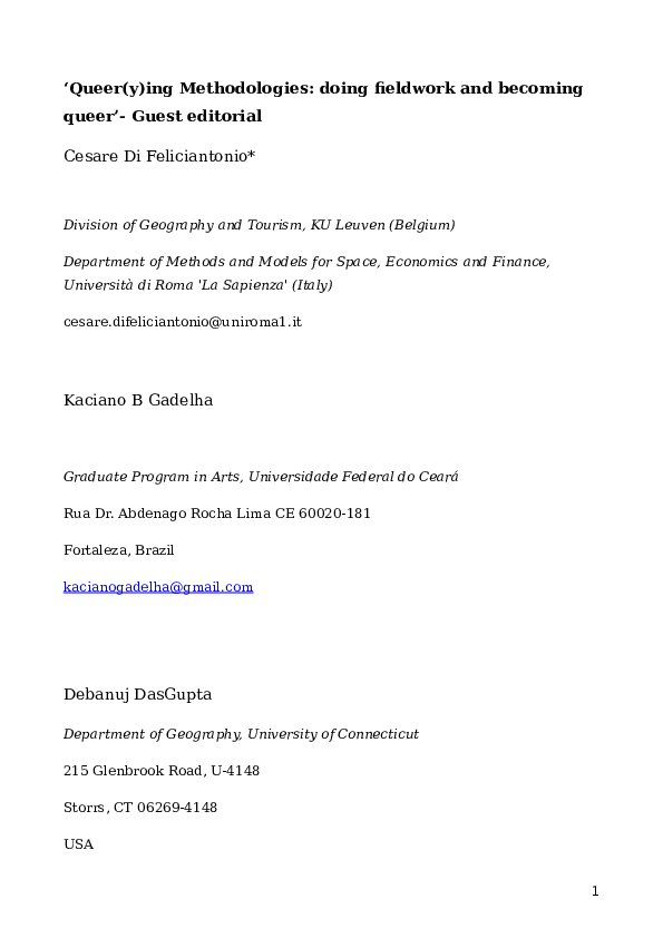 (DOC) 'Queer(y)ing Methodologies: doing fieldwork and becoming queer'-Guest editorial