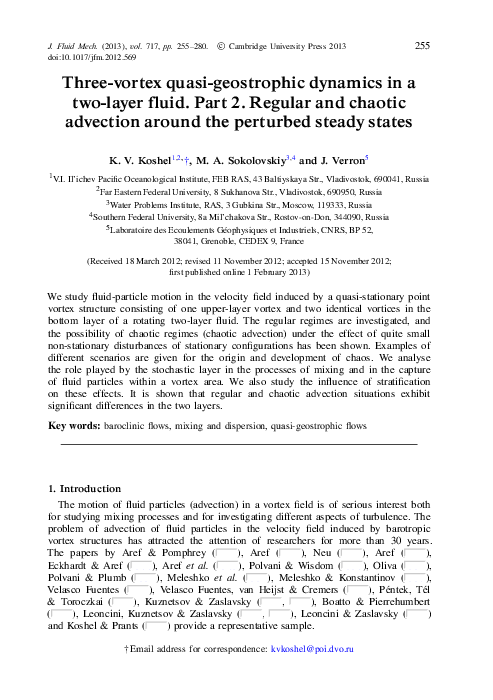 (PDF) Three-vortex quasi-geostrophic dynamics in a two-layer fluid. Part 1. Analysis of relative ...