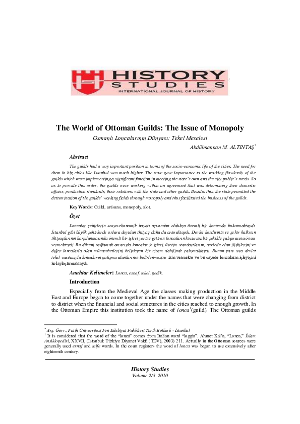 (PDF) Abdülmennan M. ALTINTAŞ- The World of Ottoman Guilds: The Issue ...