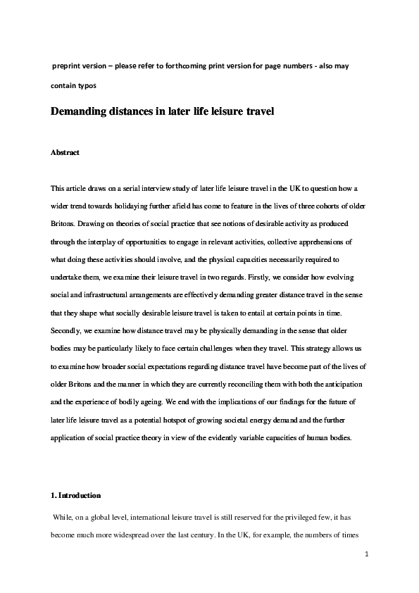 (PDF) Demanding distances in later life leisure travel