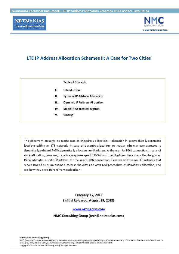(PDF) Netmanias Technical Document: LTE IP Address Allocation Schemes II: A Case for Two Cities ...