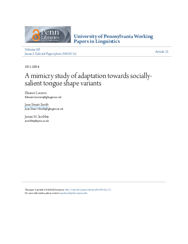 (PDF) Lawson, Eleanor; Stuart-Smith, Jane; and Scobbie, James M. (2014 ...