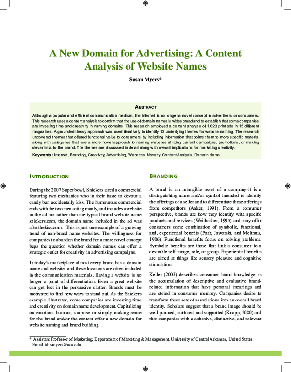 (PDF) A New Domain for Advertising: A Content Analysis of Website Names