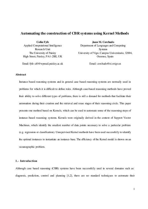 (PDF) Automating the construction of CBR systems using Kernel Methods