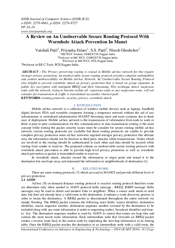 Pdf A Review On An Unobservable Secure Routing Protocol With Wormhole