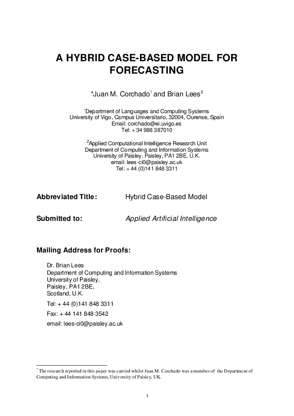 Pdf A Hybrid Case Based Model For Forecasting Abbreviated Title Hybrid Case Based Model