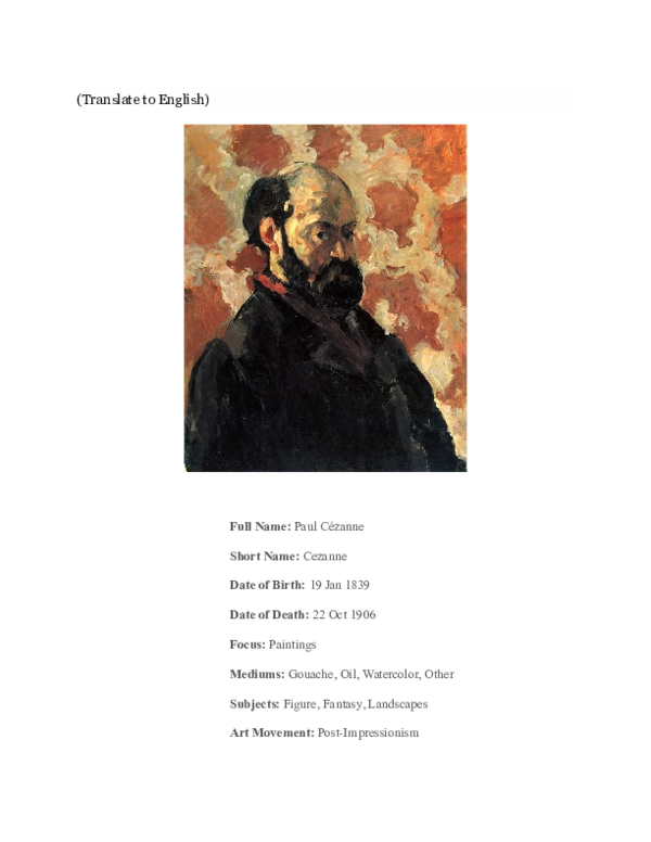 (DOC) Biography of Paul cezanne