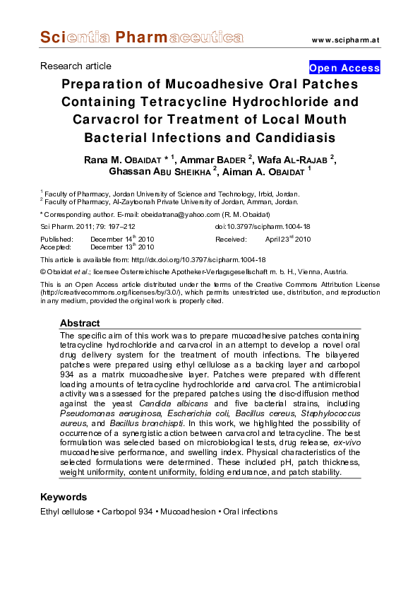 (PDF) Preparation of mucoadhesive oral patches containing tetracycline ...